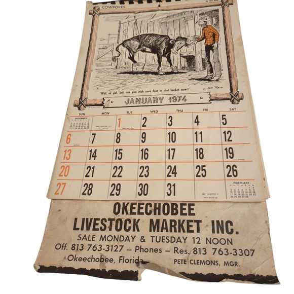 Fair Store | Wall Decor | Vintage 974 Calendar With Cartoon ...